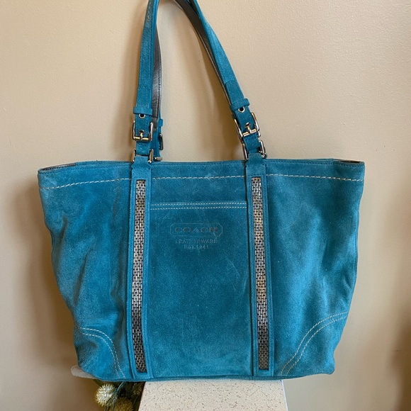 Coach | Bags | Coach Blue Suede Tote Bag | Poshmark